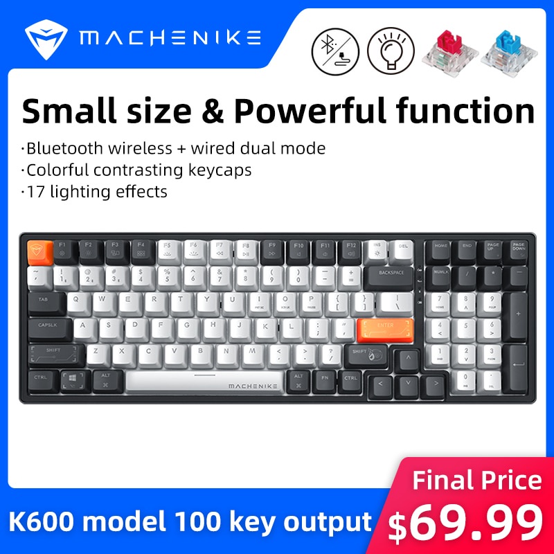 Mechanical Keyboard Gaming Keyboard Machenike K600 Bluetooth Wireless ...
