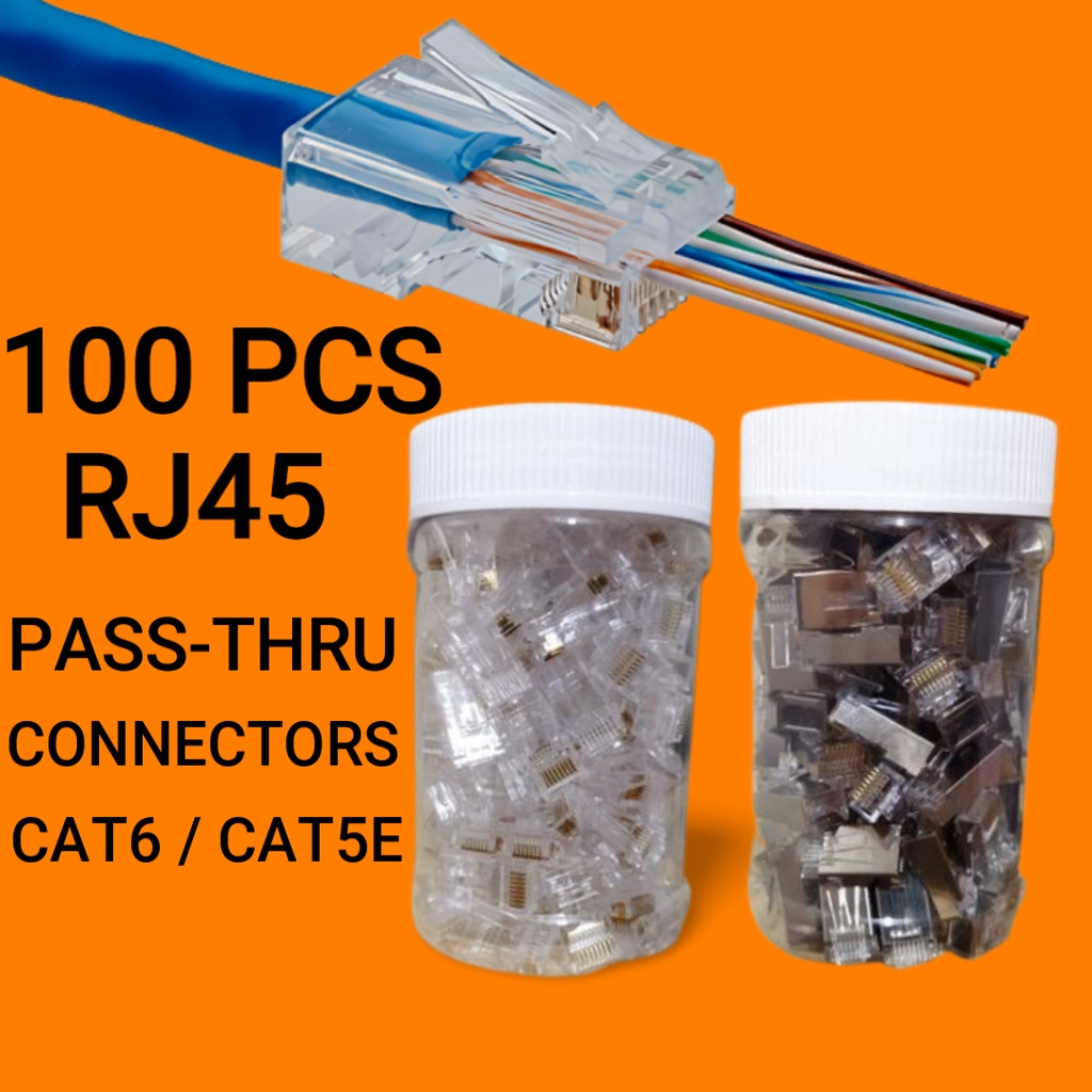 100pcs EZ RJ45 Passthrough Connector for CAT6/CAT5e Ethernet Cable ...