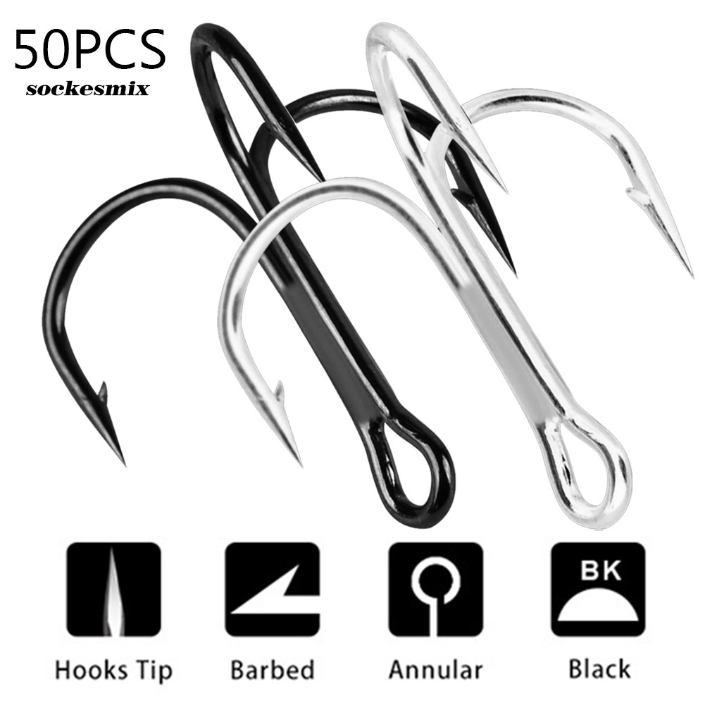 SOC_50Pcs Stainless Steel Fishing Treble Hook Worm Bait Holder Fish ...