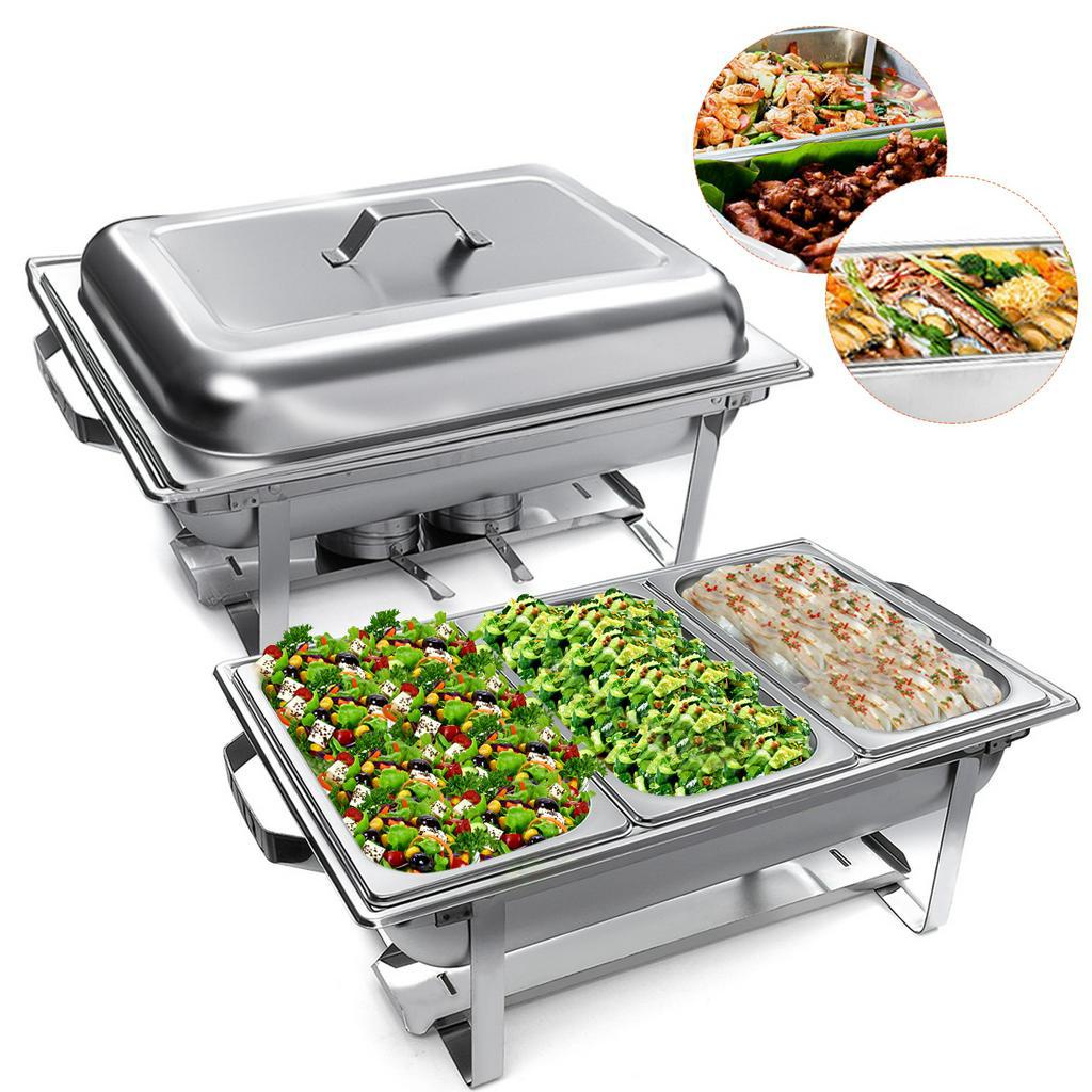 9L 3 Plates Foldable Stainless Steel Square Buffet Stove Dish Set ...