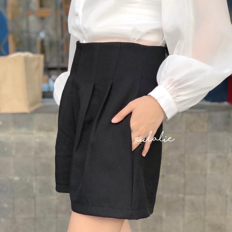 Tiana Short Black Pleated Shorts (EULALIE Designer) | Shopee Philippines
