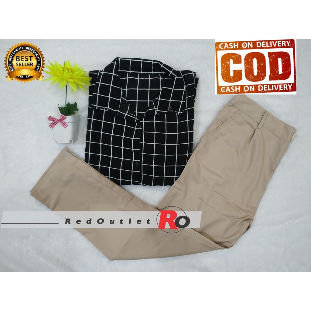 PUTIH Newest - SQUARE WHITE MONALISA TOP SET + BAGGY PANTS (PAY ON ...