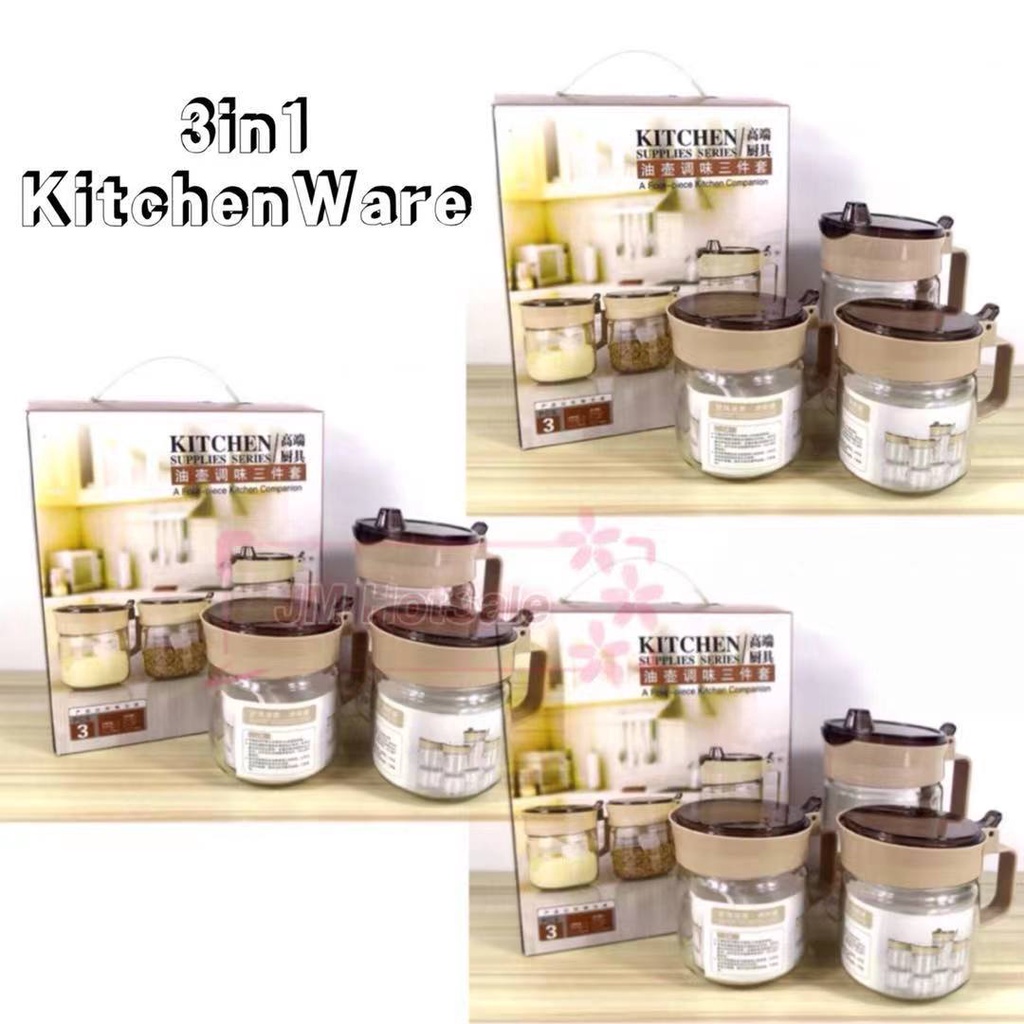 (3SET) 3in1 Kitchen Set Glassware Condiment Kitchen Supplies Glass Oil ...