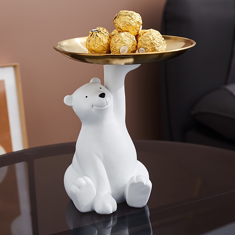 Creative White Bear Statue Storage Tray Nordic Home Decor Living Room ...