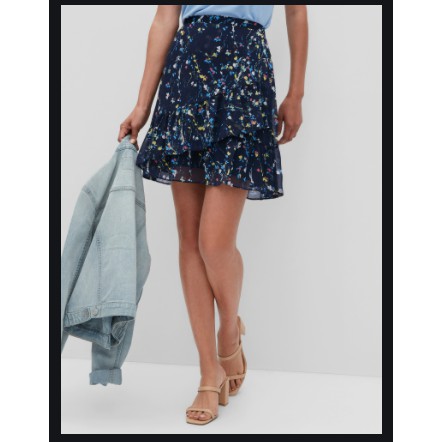 Ruffle Fit - and - Flare Skirt. [Ba*na*na Re*pub*lic]. Navy Floral ...