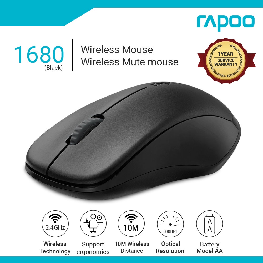 Rapoo 1680 Silent Wireless Optical Mouse 2.4G 1000DPI | Shopee Philippines