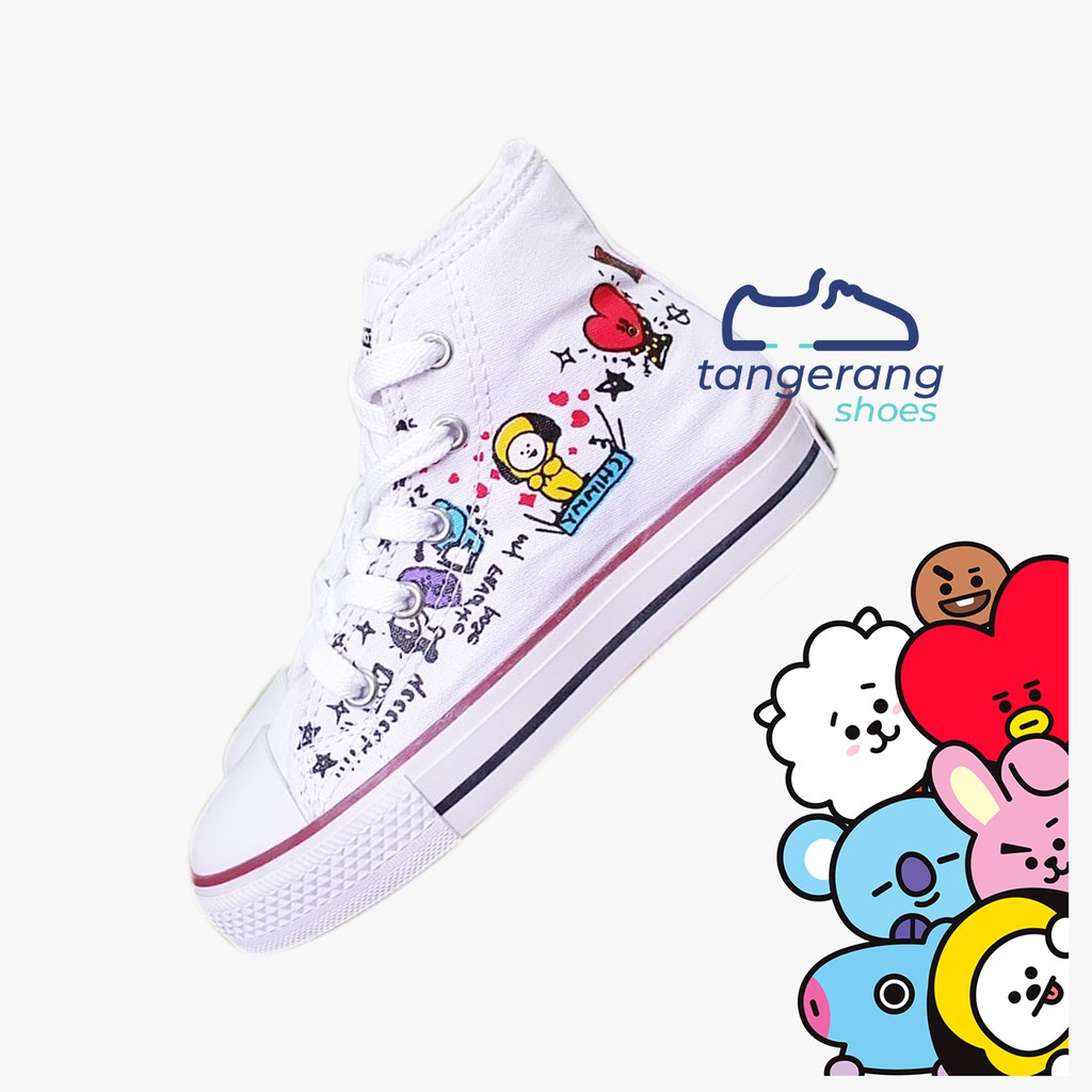 PUTIH Kpop Korean BTS BT21 High Strap Women's White Boots | Shopee ...