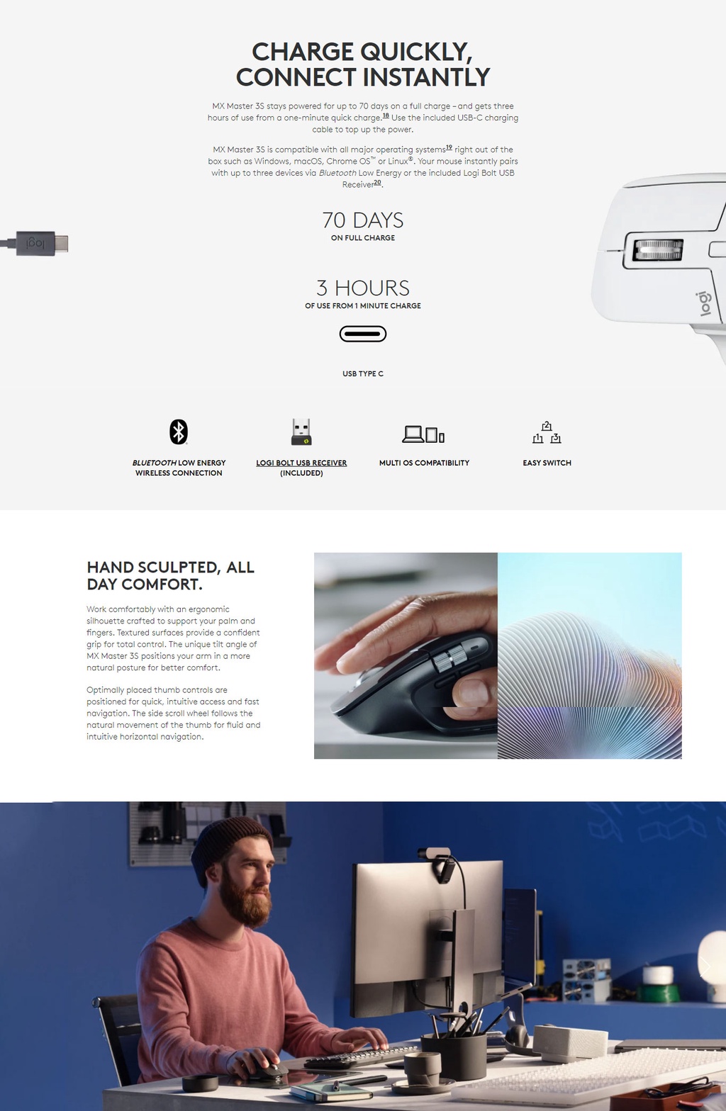 Logitech Mouse MX Master 3S Wireless Performance Fast-Scrolling Apple ...