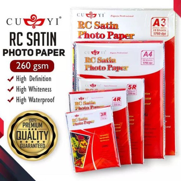 Cuyi RC Satin Photo Paper (A4/5R/4R/3R) 260gsm | Shopee Philippines