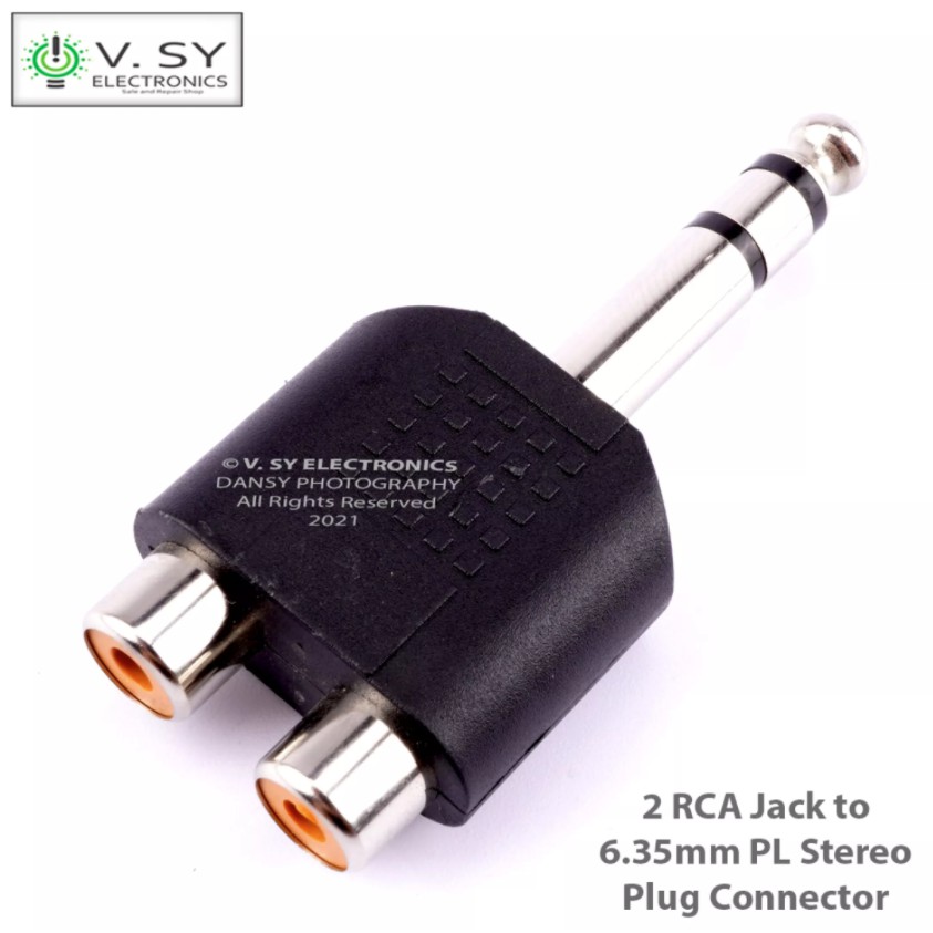 2RCA-PL 2 Female Stereo RCA Jack to Stereo Male PL 6.35mm Plug ...