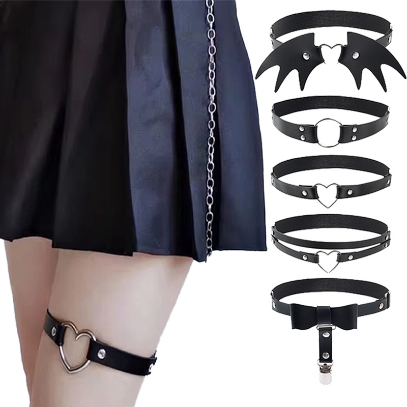 Black Lace Garter Thigh Popular Simple Punk Gothic Style Leather Thigh ...