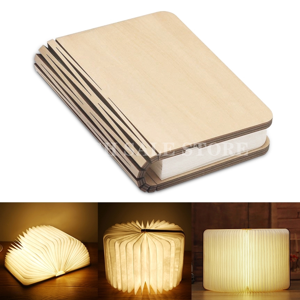 wooden book lamp Portable USB Rechargeable LED Magnetic 3 color ...