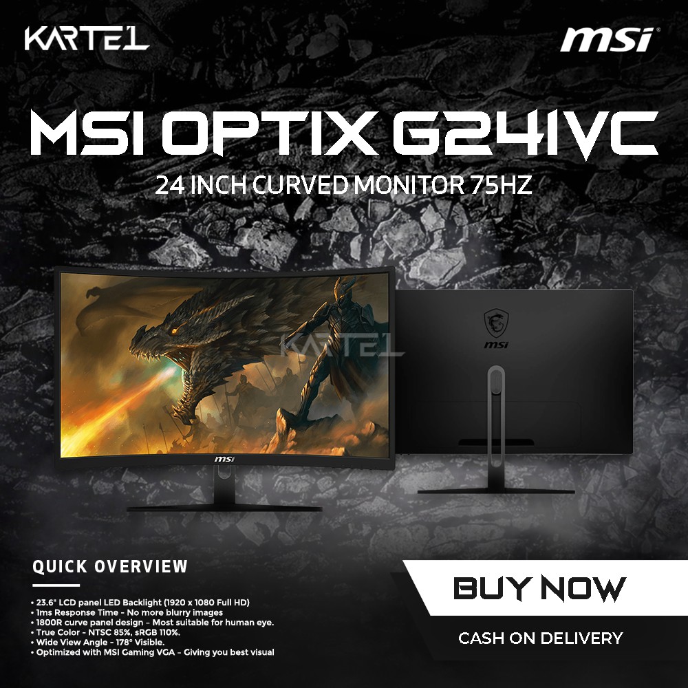MSI OPTIX G241VC 24 Full HD 75Hz AMD FreeSync Supported Curve Gaming ...