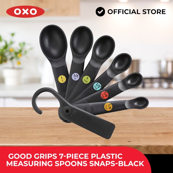 OXO Houseware Good Grips 7-Piece Plastic Measuring Spoons Snaps - Black ...