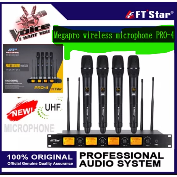New FT STAR 4 Channel Professional UHF Wireless Receiver Micrphones ...