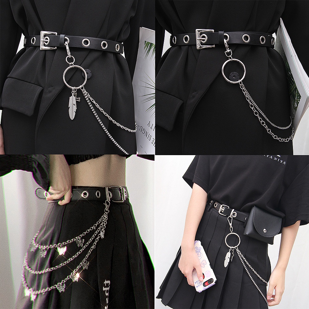 New Punk Style Leather Belt Fashion Personality Cutout Punch-free Chain ...