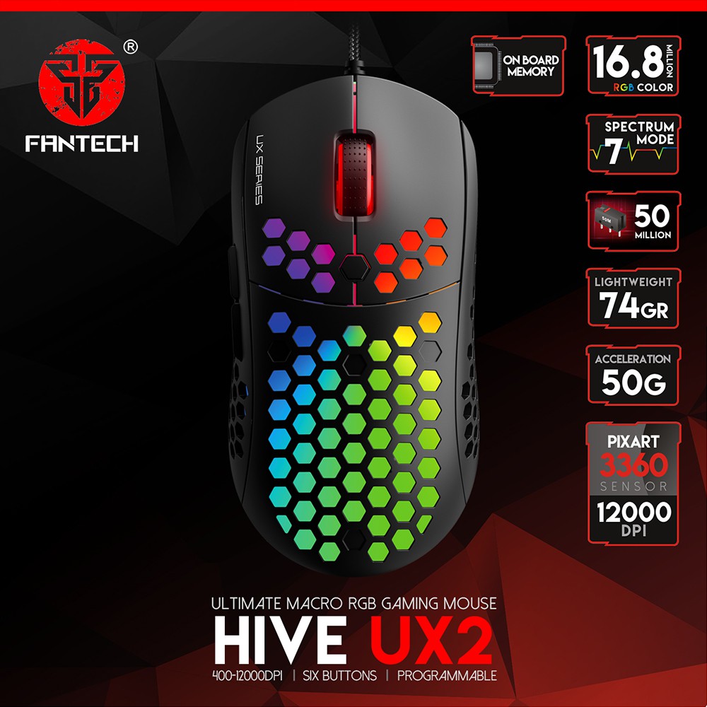 Fantech Hive UX2 Ultimate Macro RGB Gaming Mouse 12000 DPI 6 Buttons ...