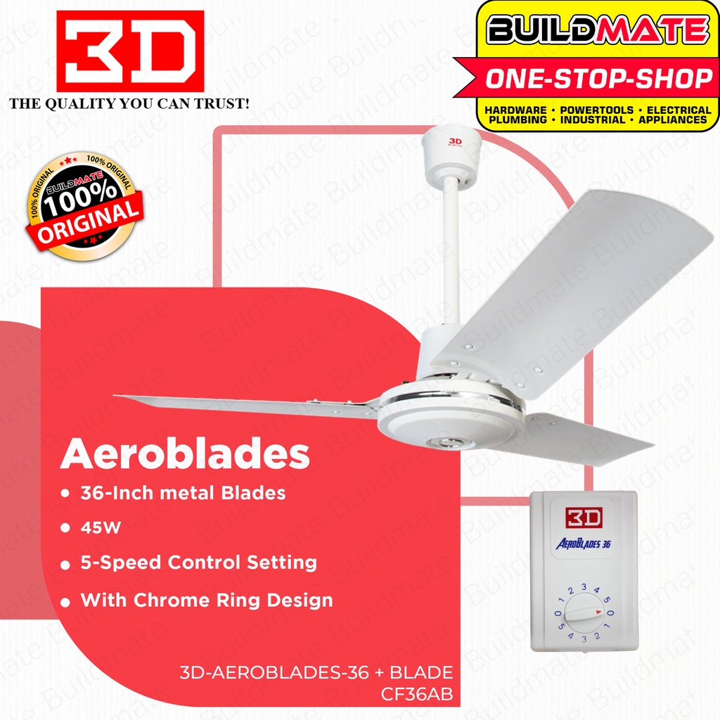 3D Aeroblades Ceiling Fan 36" Inch 5 Speed Control Setting 45W 100% ...
