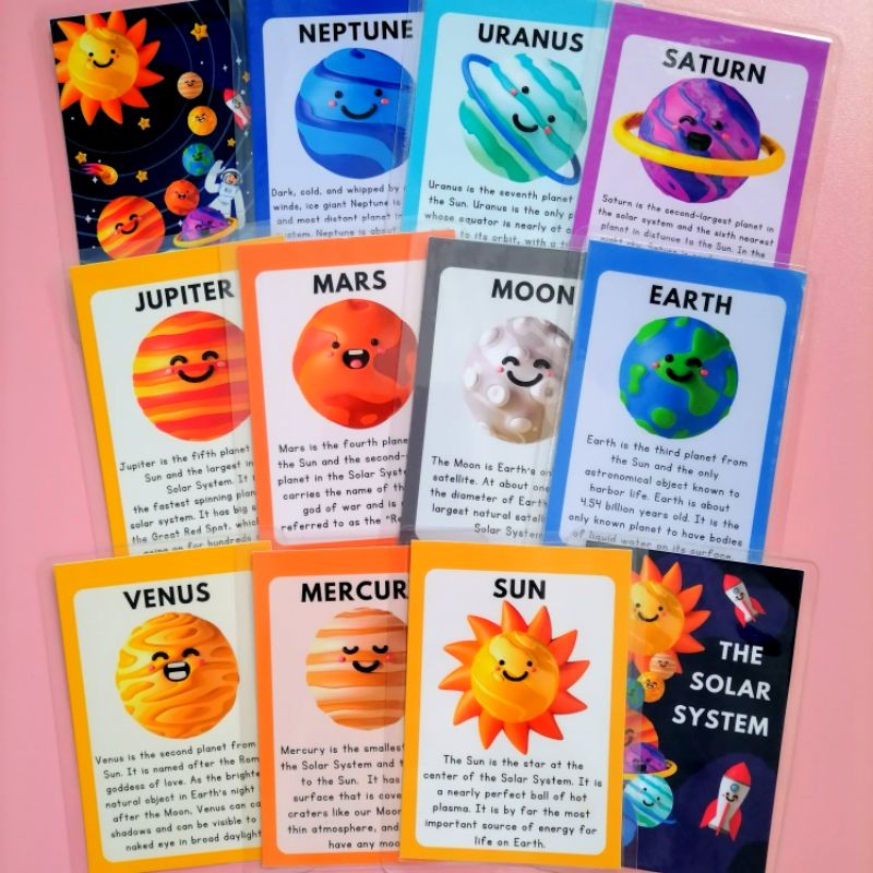 LAMINATED SOLAR SYSTEM / PLANETS FLASHCARDS FOR KIDS, EDUCATIONAL ...