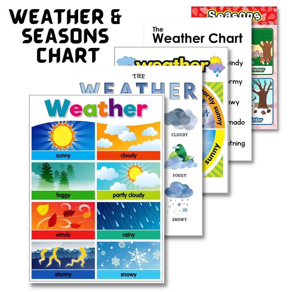 WEATHER & SEASONS POSTER, A4 size Laminated Educational chart for kids ...