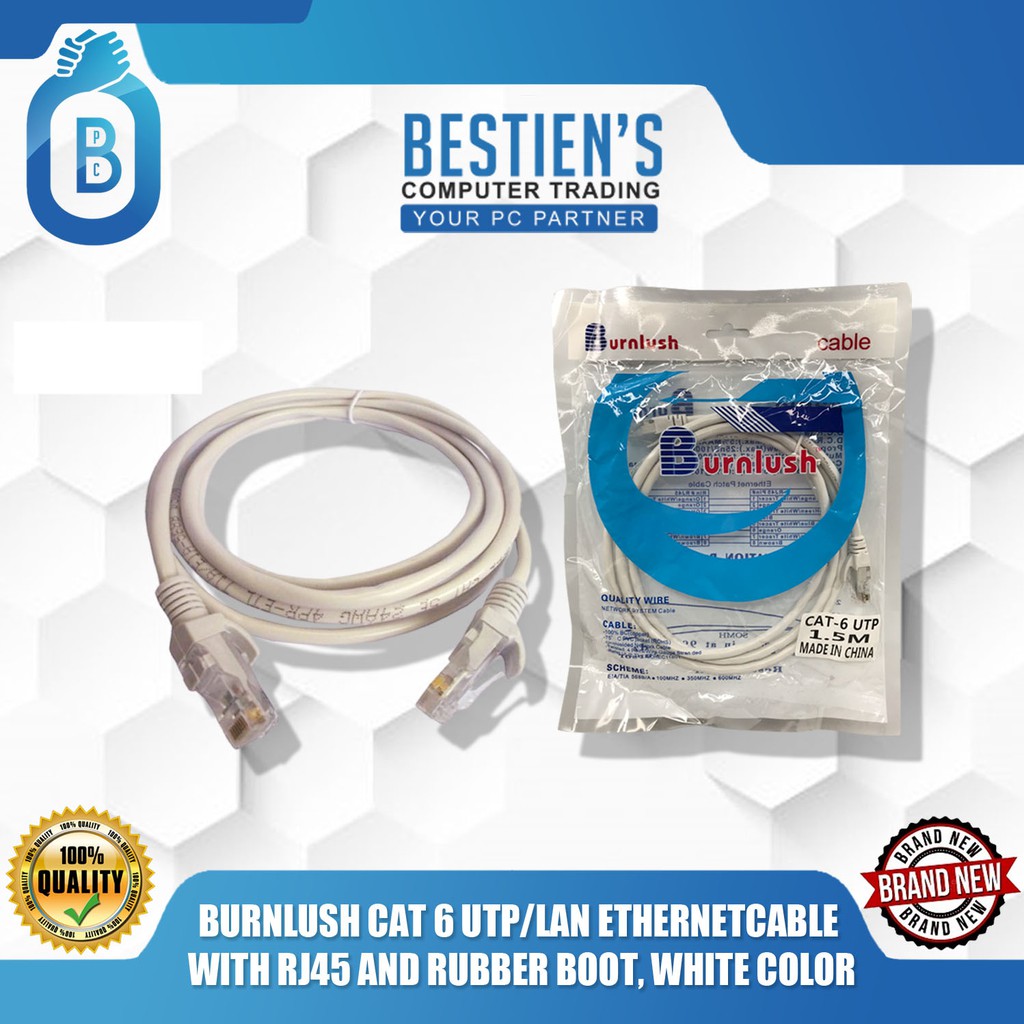 BURNLUSH CAT 6 UTP/ LAN ETHERNET CABLE with RJ45 and Rubber Boot, White ...