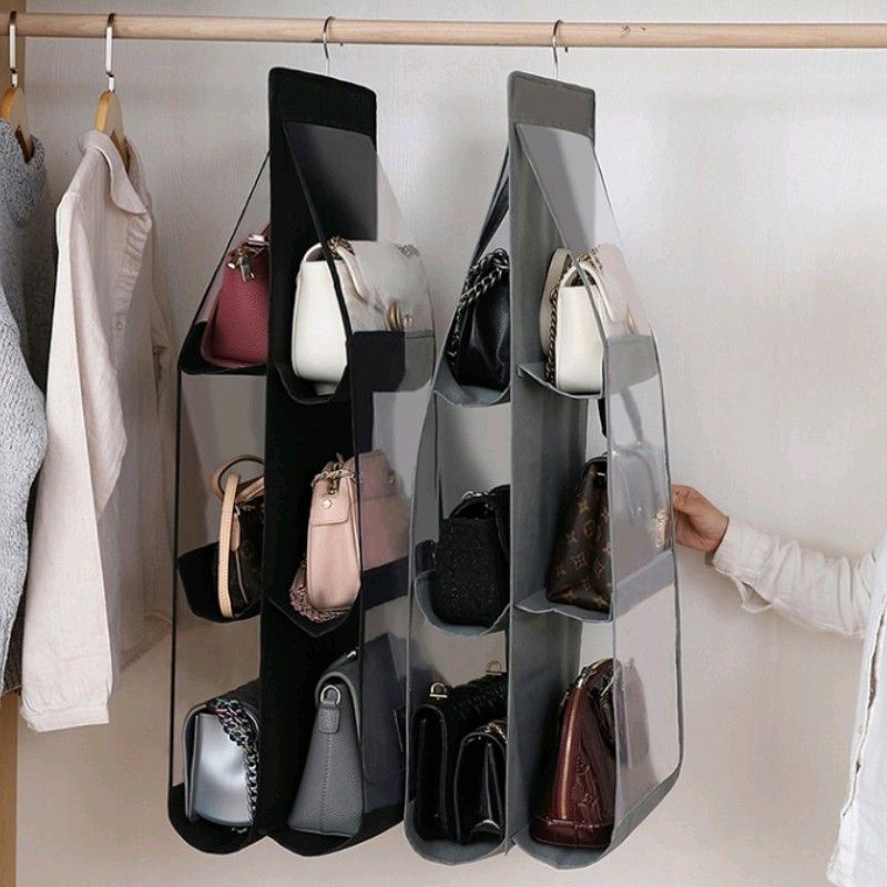 HITAM Art-056 Black Hanging Bag Organizer Hanging Bag Rack 6 Bags and ...
