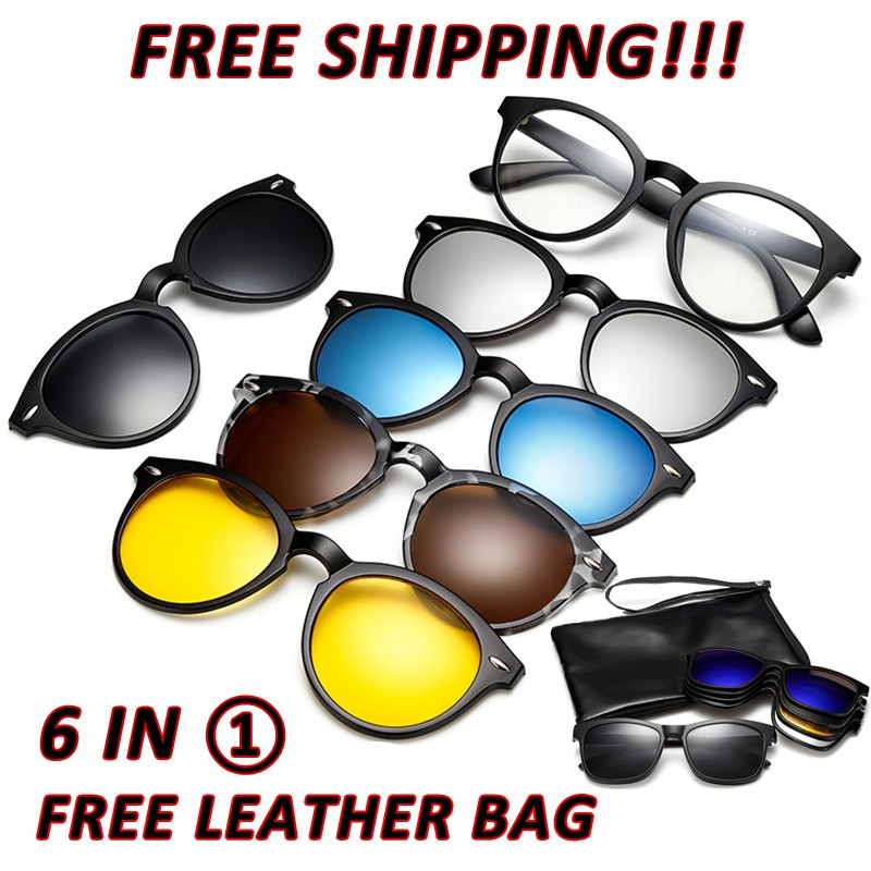 6 In 1 Magnetic Glasses Clip On Polarized Lens Sunglasses | Shopee ...