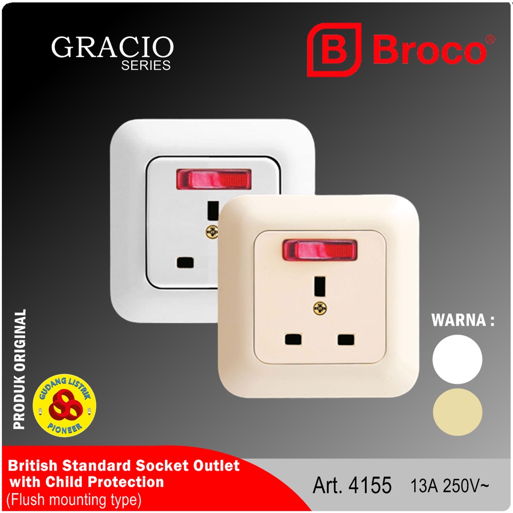 Broco Gracio 4155 AC Socket 3 Pin Socket with Neon Light Switch ...