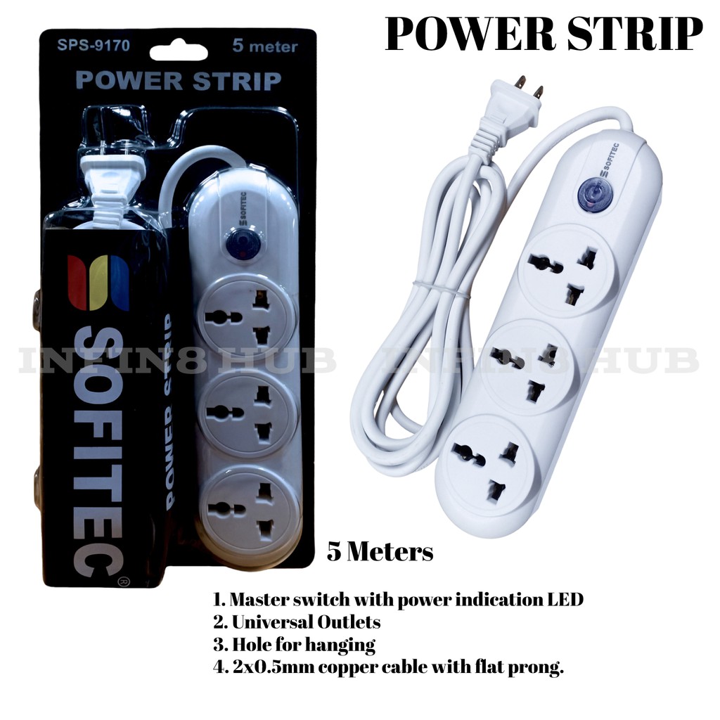 Sofitec Sps 9170 Socket Extension Cord Universal 5 Meters Universal Power Extension Cord W