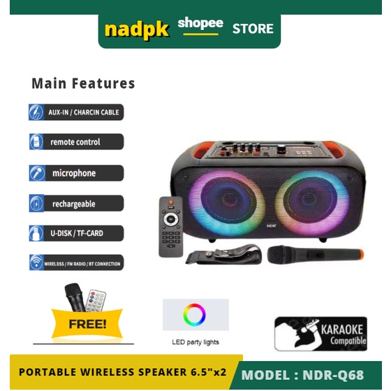 NDR-Q68 Professional Battery System Portable 6.5X2 inches Bluetooth ...
