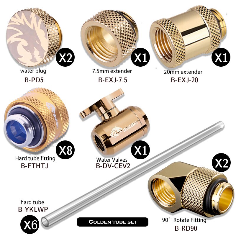 Bykski Hard Pipe Water Cooling Fitting Kit 12mm/14mm/16mm Tube, Stop/Extender/Valve/Angled/Rigid ...