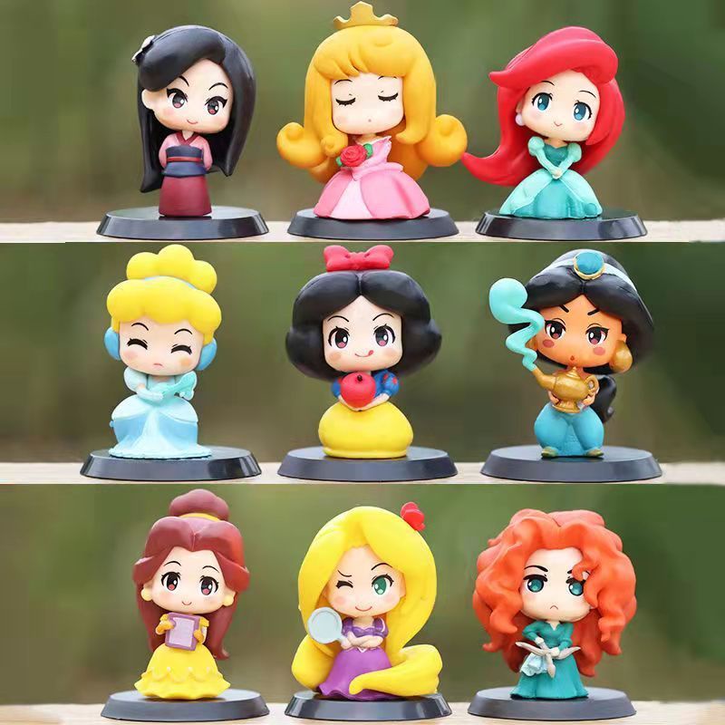 9PCS Cute Disney Princess Figures While Ariel Mulan Jasmine Aurora ...
