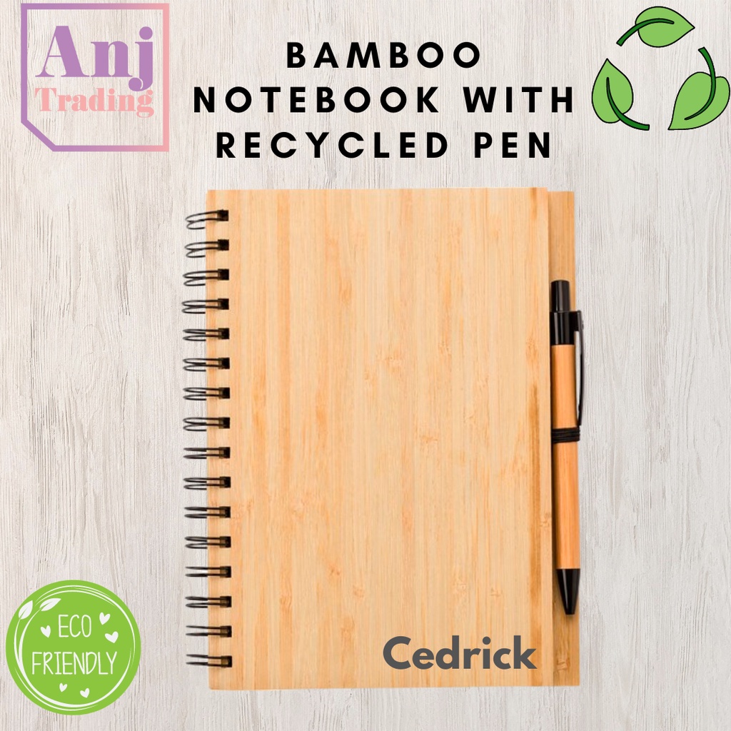 Bamboo Notebook with FREE Recycled Pen Eco Friendly Spiral Notebook ...