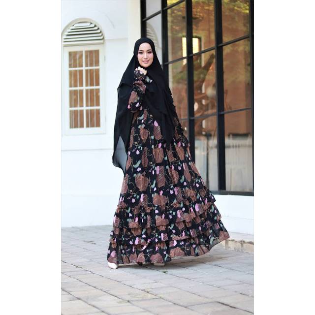 Robe Zenata Syari Ceruty Babydoll Premium Florals (black) | Shopee ...
