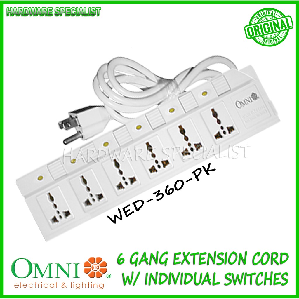 Omni Extension Cord Set w/ Individual Switches 6 Gang WED-360-PK ...