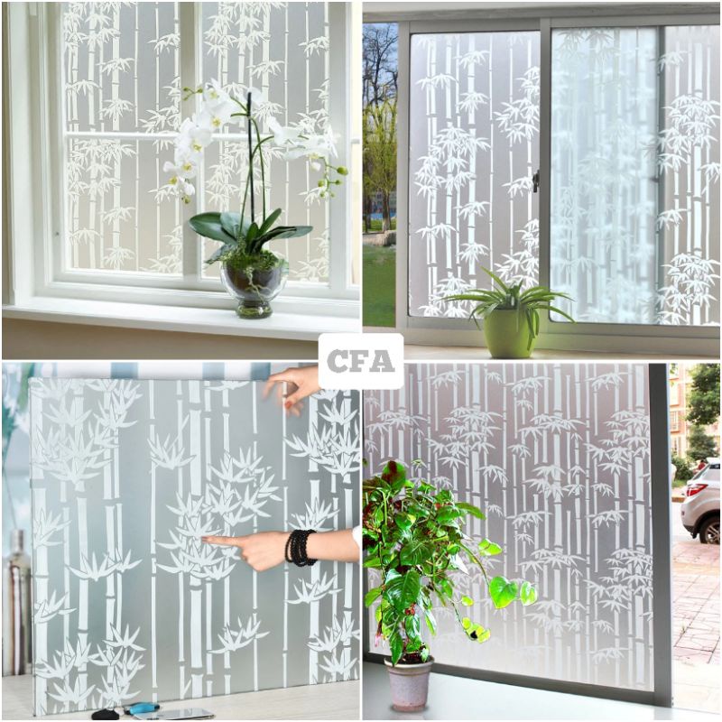 Sandblast Home Window Glass Sticker Wallpaper, Premium Bamboo Motif ...
