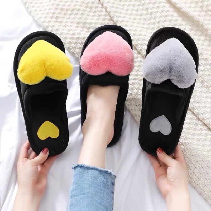【24h delivery】Korean Cute love wool slippers indoor home warm non-slip ...