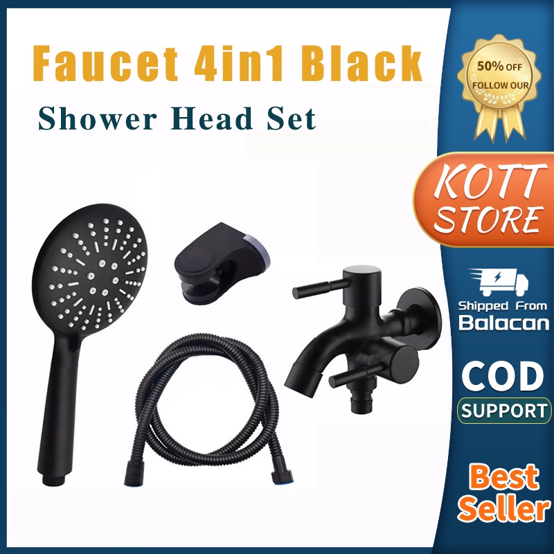 Stainless Shower Set with Faucet 4in1 Black Shower Head Set with Hose ...