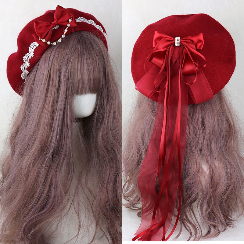 Japanese beret lolita girl's heart is sweet, woolen women's hand-made ...