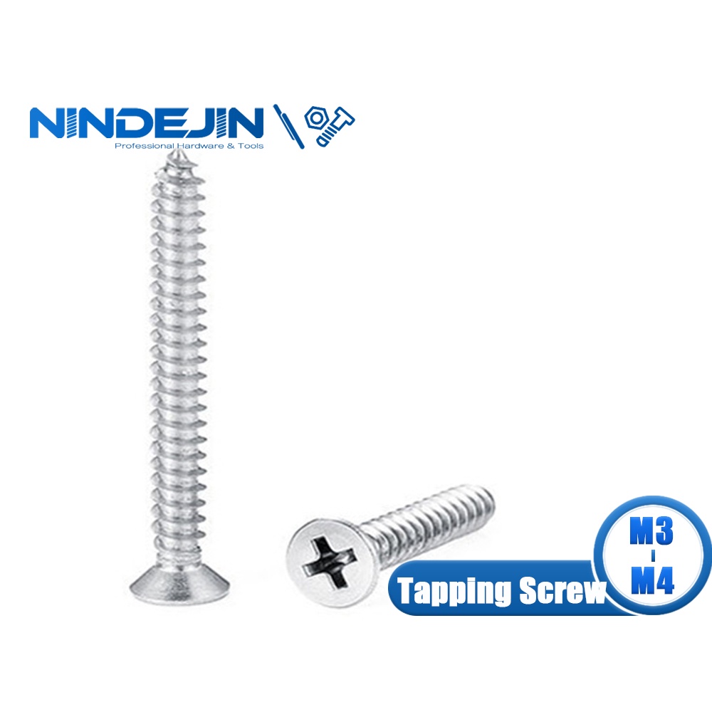 NINDEJIN Cross Recessed Flat Head Self Tapping Screw M3 M3.5 M4 304 Stainless Steel Phillips ...