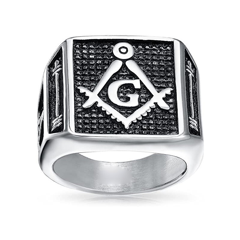 Secret Society Compass Black Square Mens Signet Freemason Masonic Ring ...