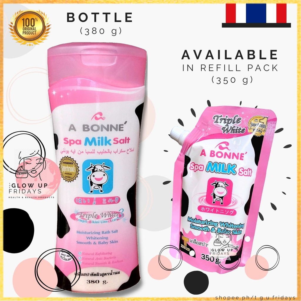 [ ORIGINAL 🇨🇷 ] A Bonne Spa Milk Salt Body Scrub Triple White (Bottle 380g/ Refill pack 350g ...