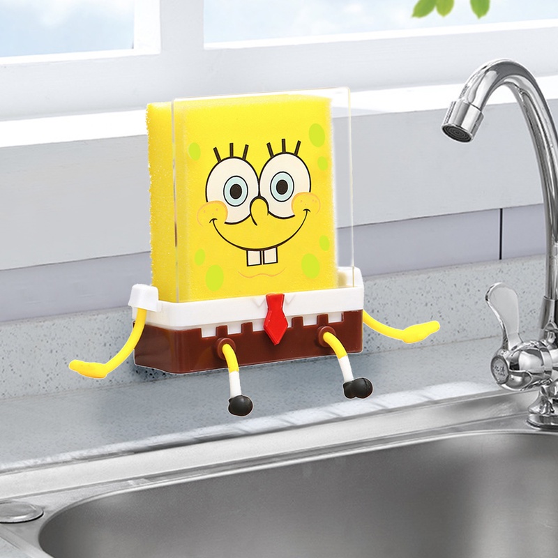 Cute Cartoon Sponge Holder SpongeBob Kitchen Organizer Storage Drain ...
