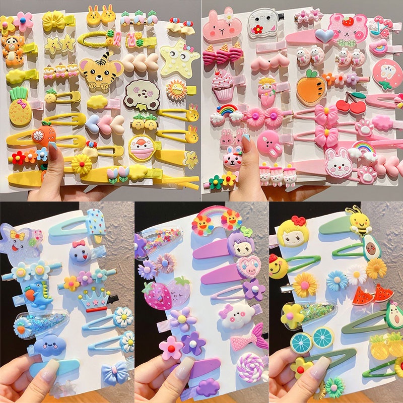 14/pcs kids hair pin set Cute Animal Headgear no Hair Damage Baby ...