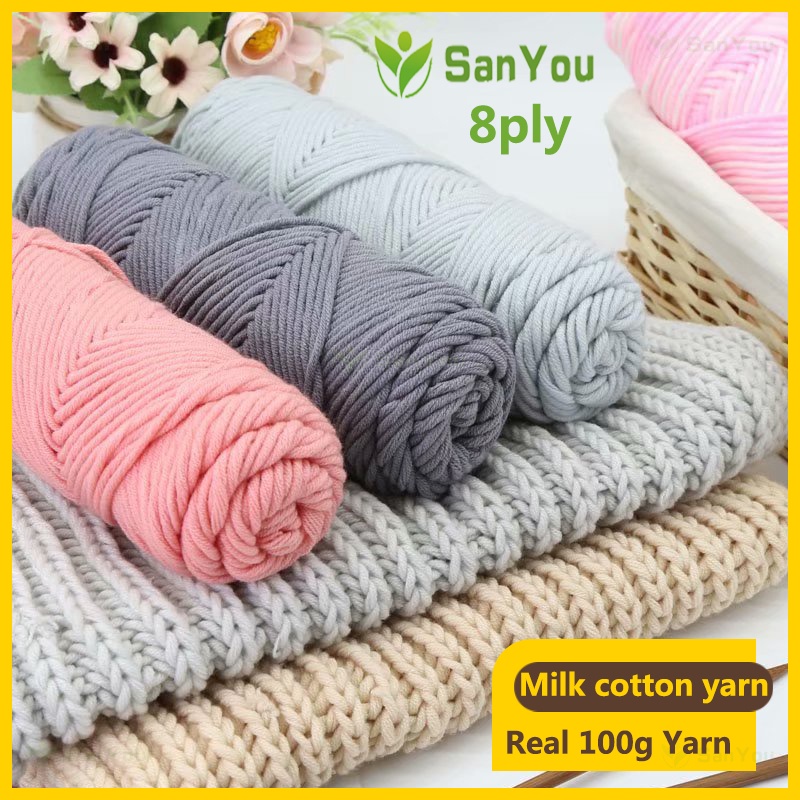 【Real 100g】Yarn 100g Milk Cotton Yarn Wool 8 ply Thread for Knitting ...