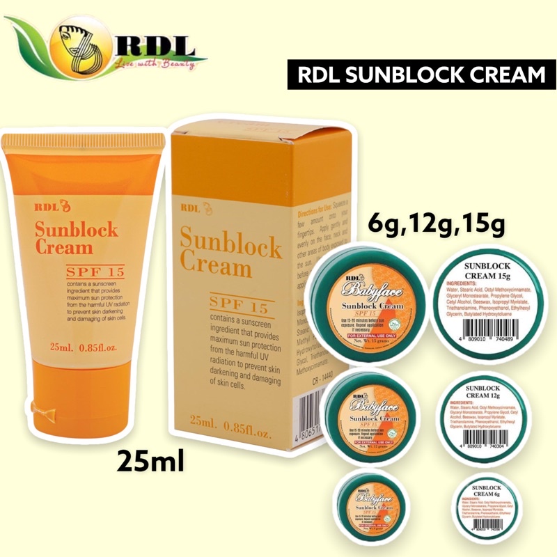 RDL Sunblock Cream SPF 15 (6g,12g,15g, 25ml) | Shopee Philippines
