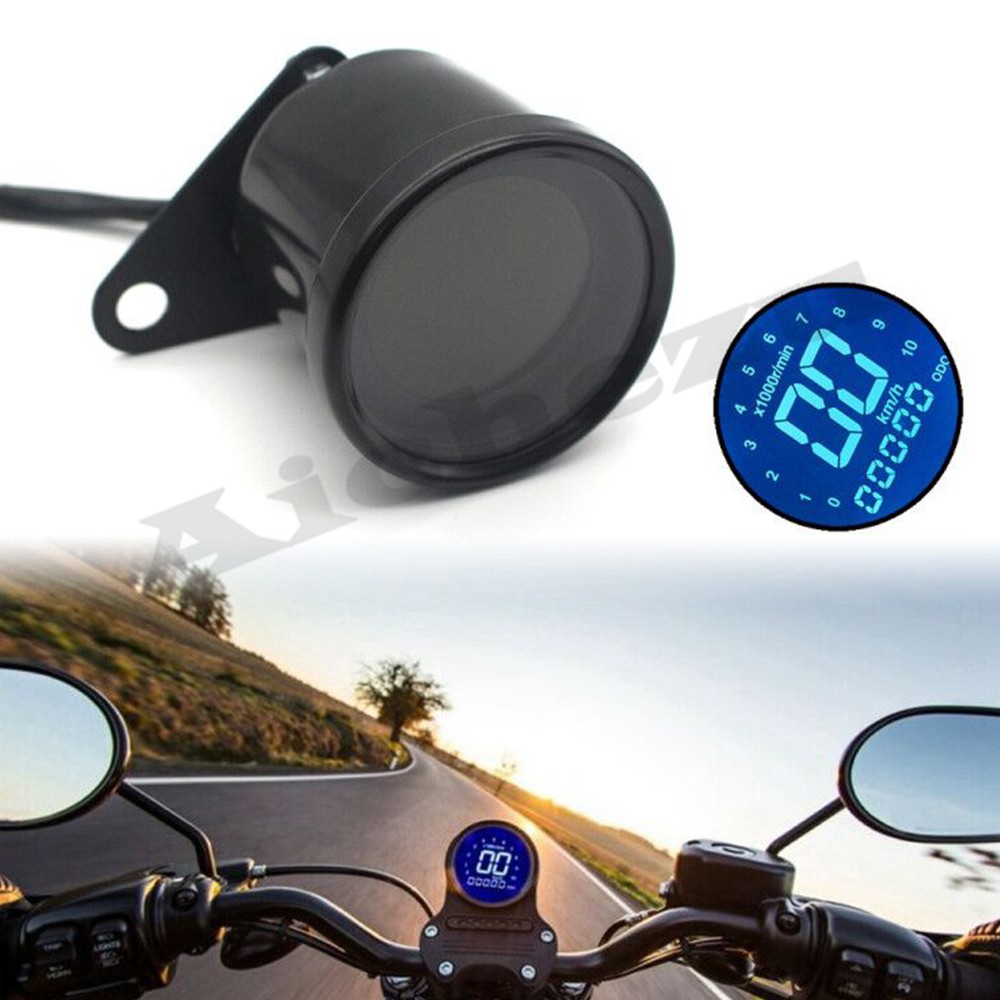 Universal Motorcycle Speedometer Retro LCD Digital Odometer Cafe Racer ...