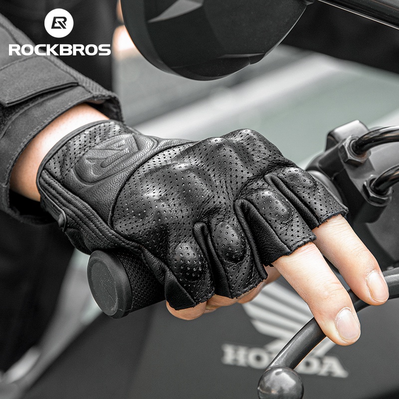 Local Delivery ROCKBROS Motorcycle Gloves Racing Leather Gloves Half ...