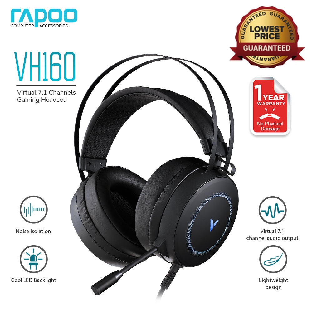 Rapoo VH160 USB 7.1 Virtual Surround Channel Gaming Headset with Microphone Noise Cancellation ...