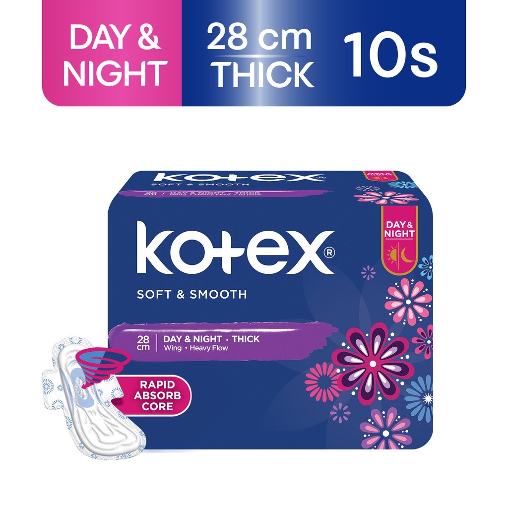 Kotex Soft & Smooth Overnight Feminine Pads 28cm - 10 Pads | Shopee ...